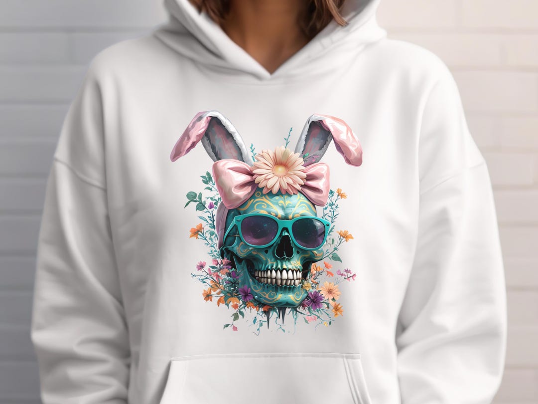 Boho Gothic Easter Skull PNG Floral Sugar Skull With Bunny Ears ...
