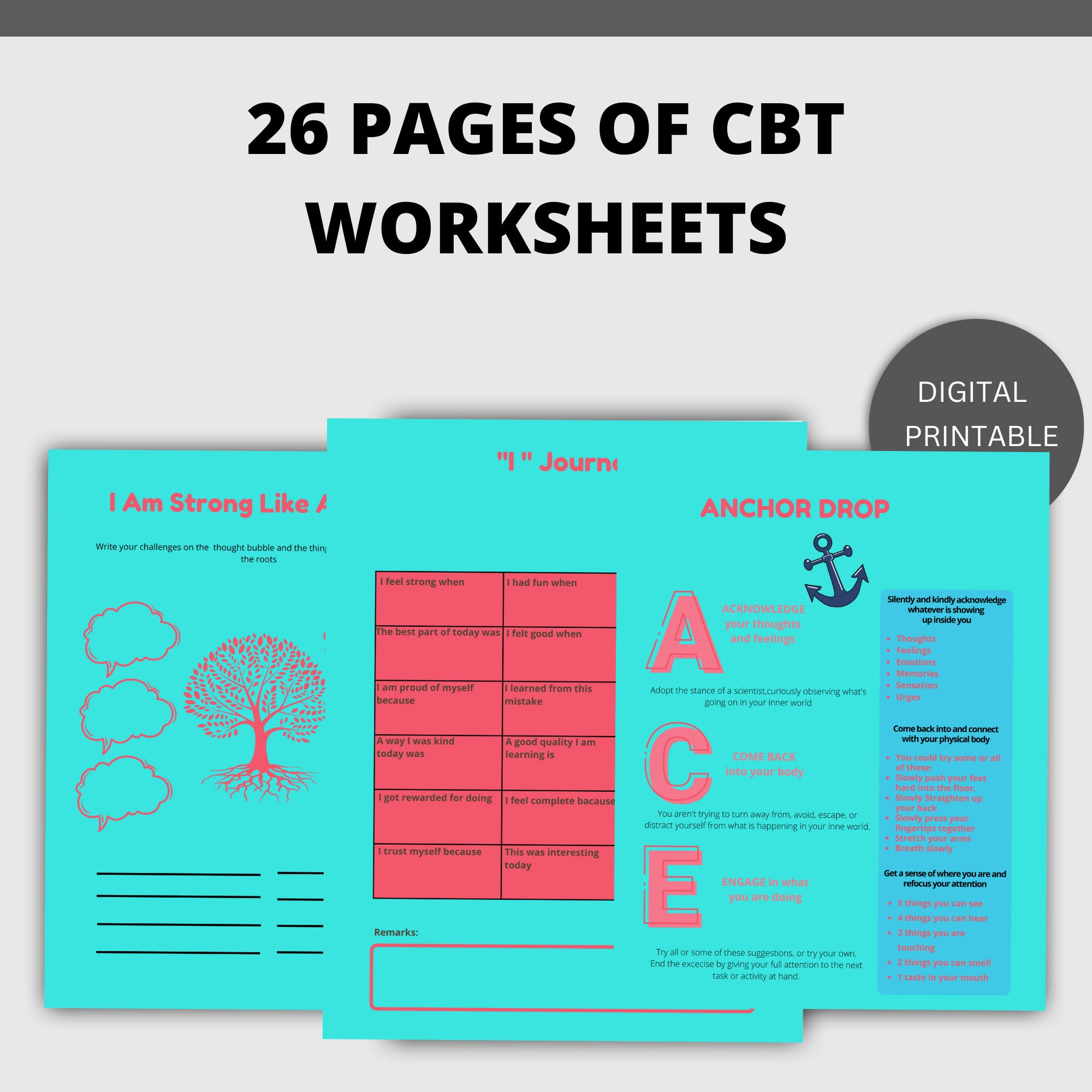 CBT Cognitive Behavior Therapy Worksheets for Therapy, Self Help, or ...