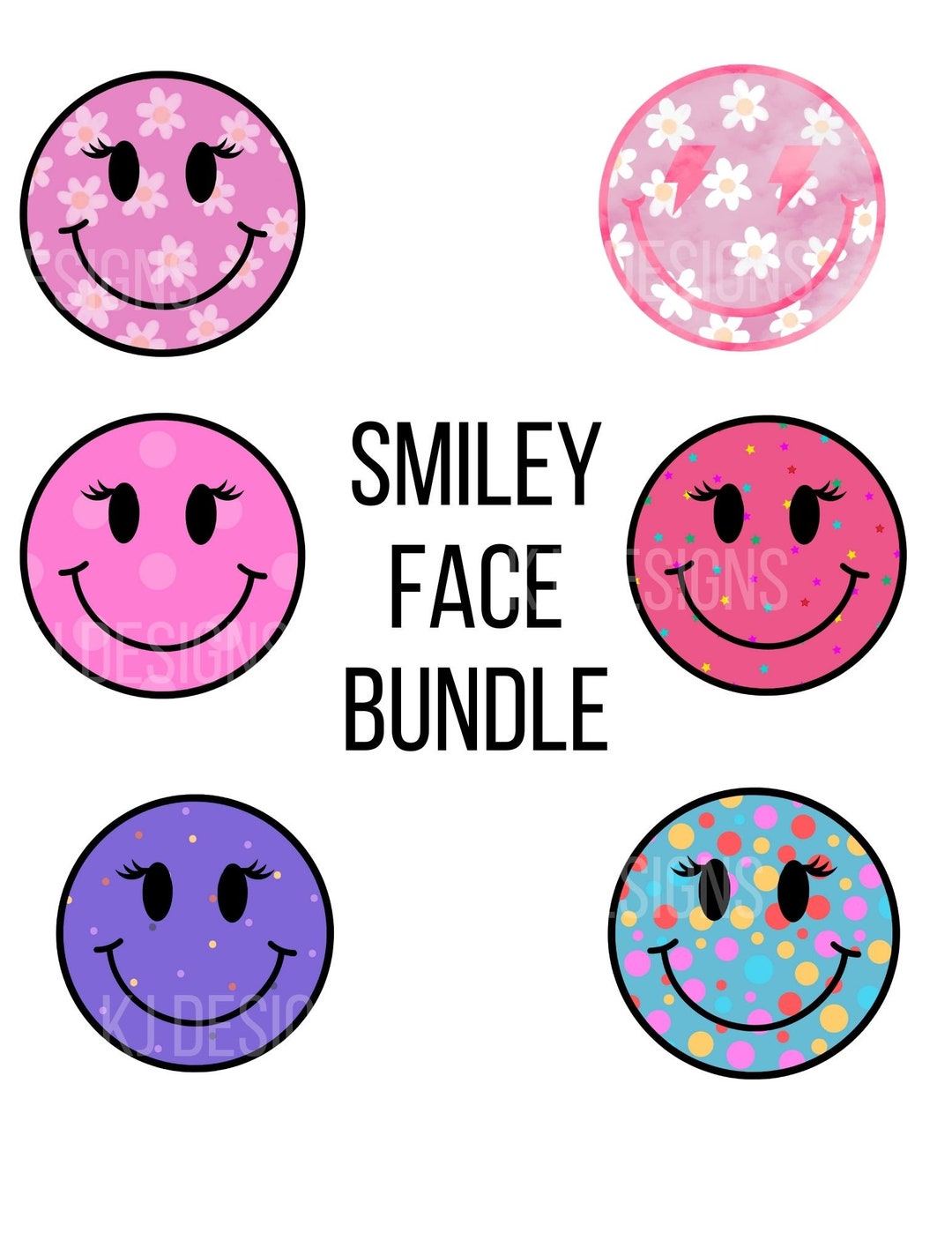 Smiley Face BUNDLE 6 in 1 PNG Digital Download Smiley Face With Lashes ...