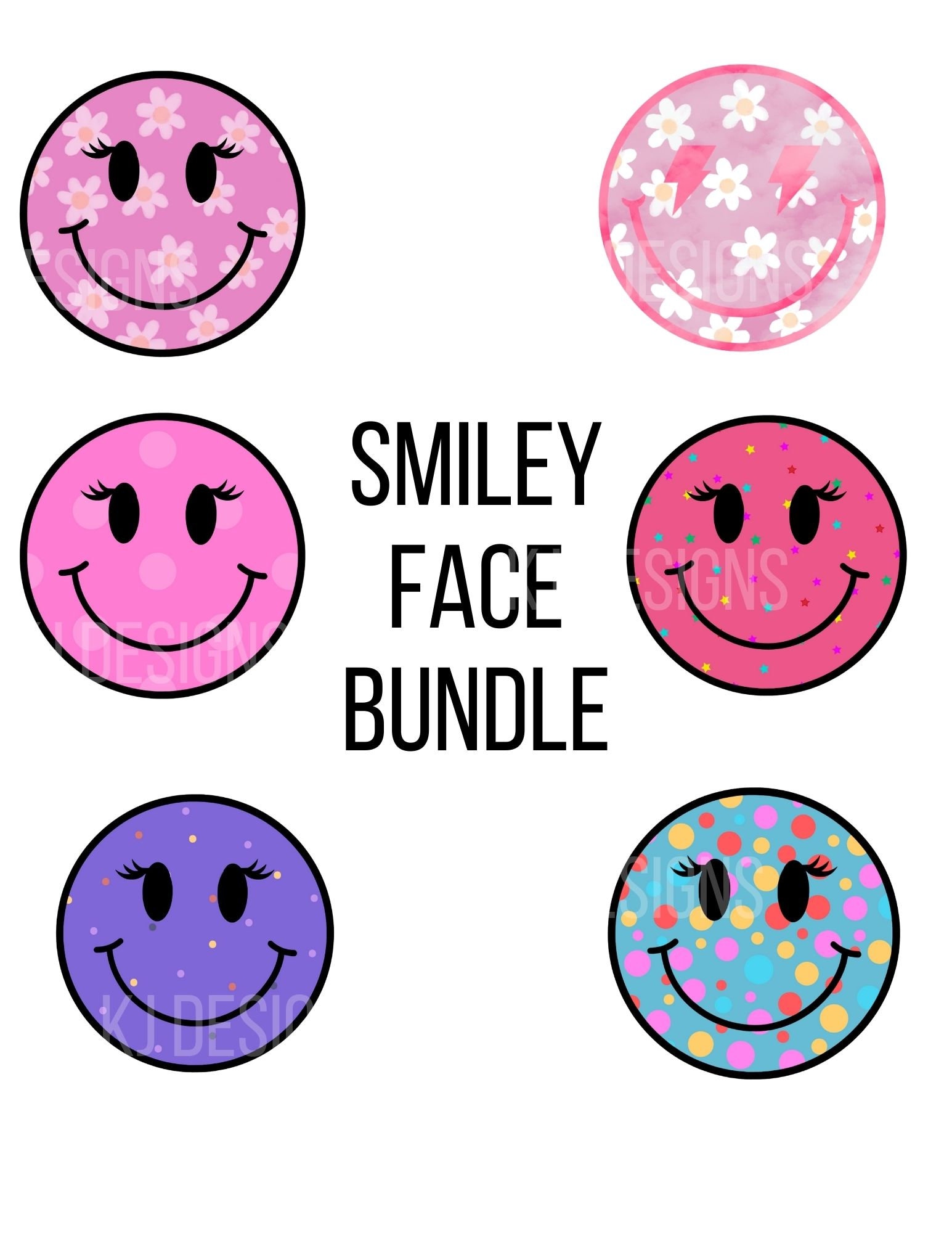 Smiley Face BUNDLE 6 in 1 PNG Digital Download Smiley Face With Lashes ...