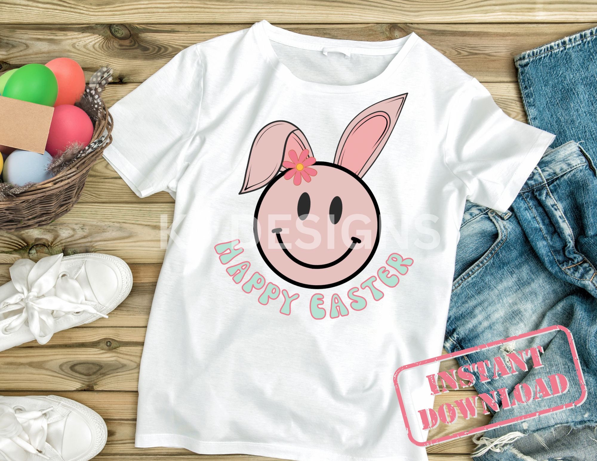 Happy Easter Smiley Face Bunny Digital Download PNG - Etsy