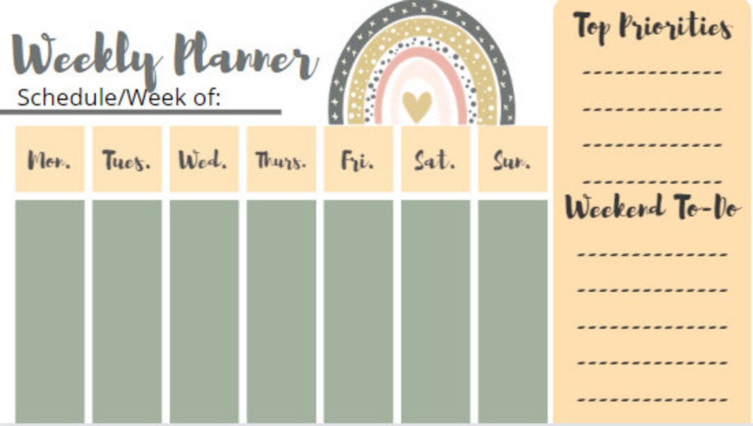 Boho Rainbow Weekly Planner Digital Download - Etsy