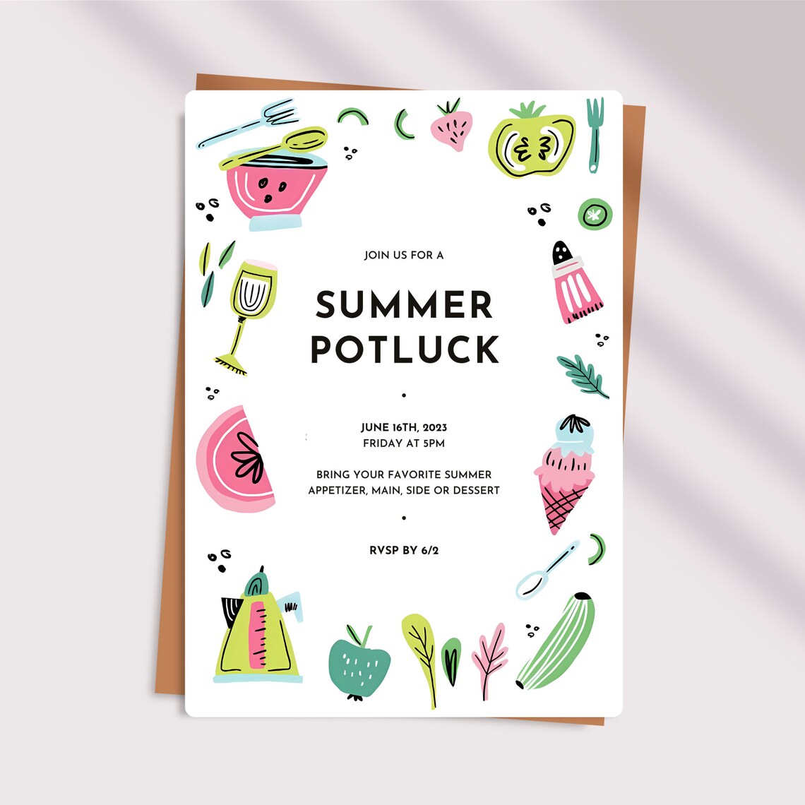 Custom Summer Potluck Invite, Colorful Editable Summer Potluck ...