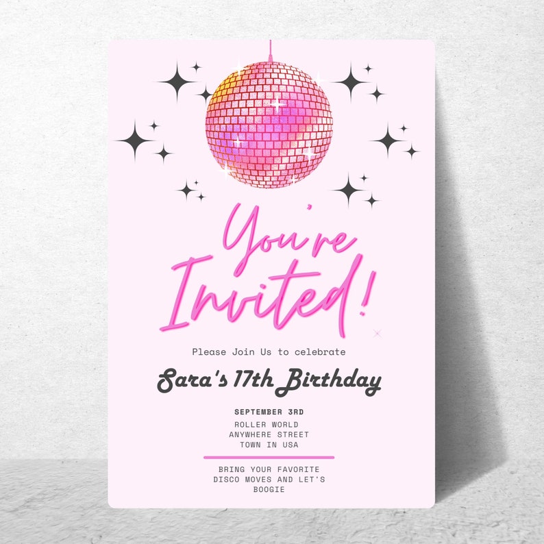 Editable Disco Party Invitation, Disco Themed Birthday Party ...