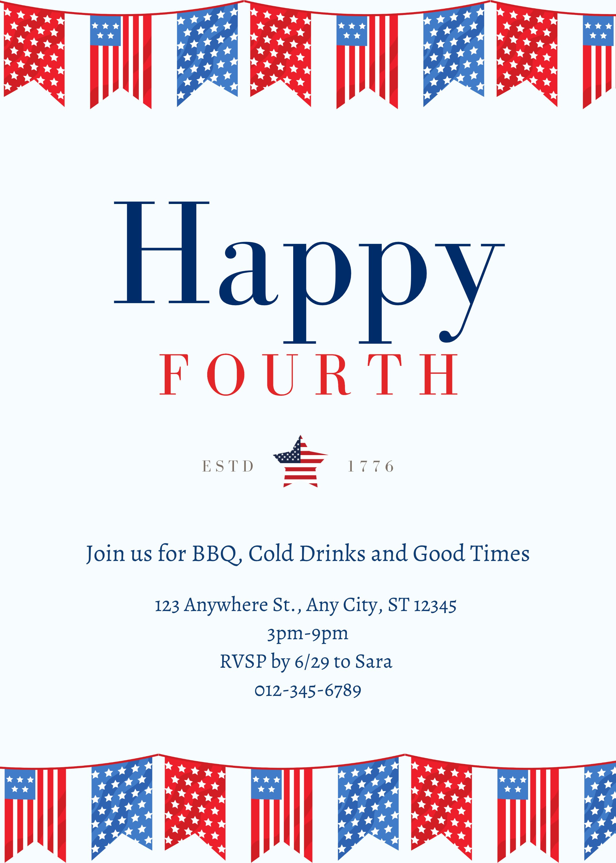 Custom Festive 4th of July Party Invite, Simple July 4th Invitation ...