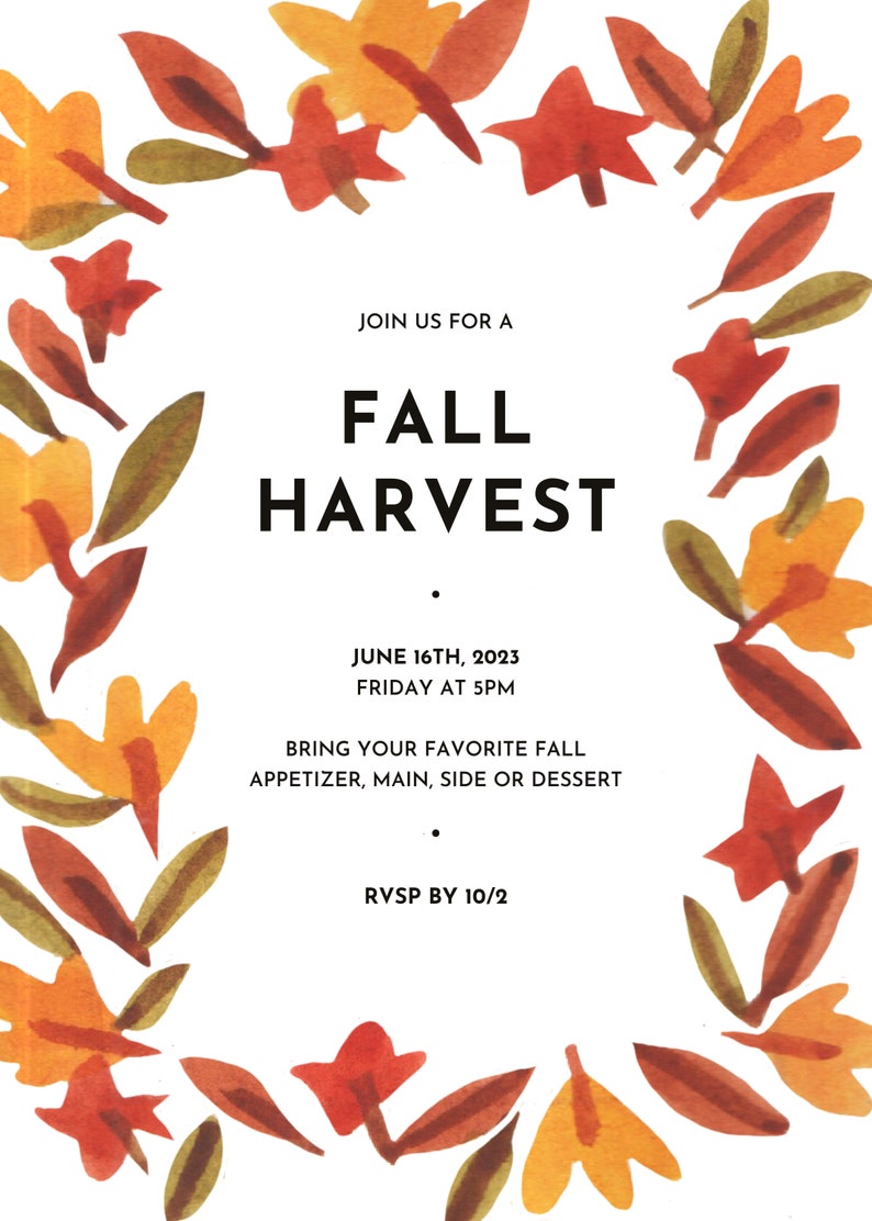 Editable Fall Harvest Party Invitation Template, Printable Fall Potluck ...