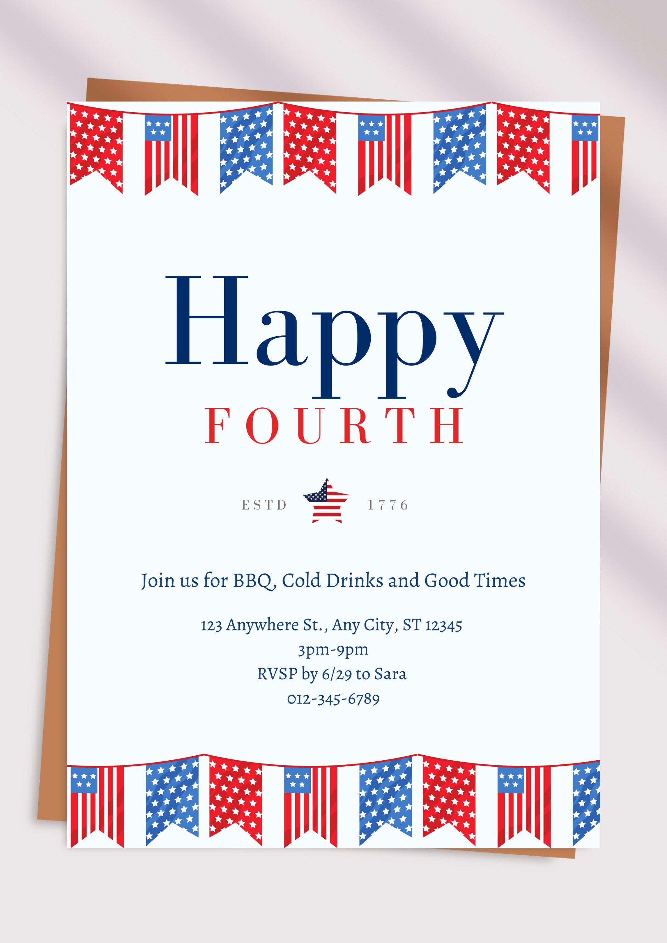 Custom Festive 4th of July Party Invite, Simple July 4th Invitation ...