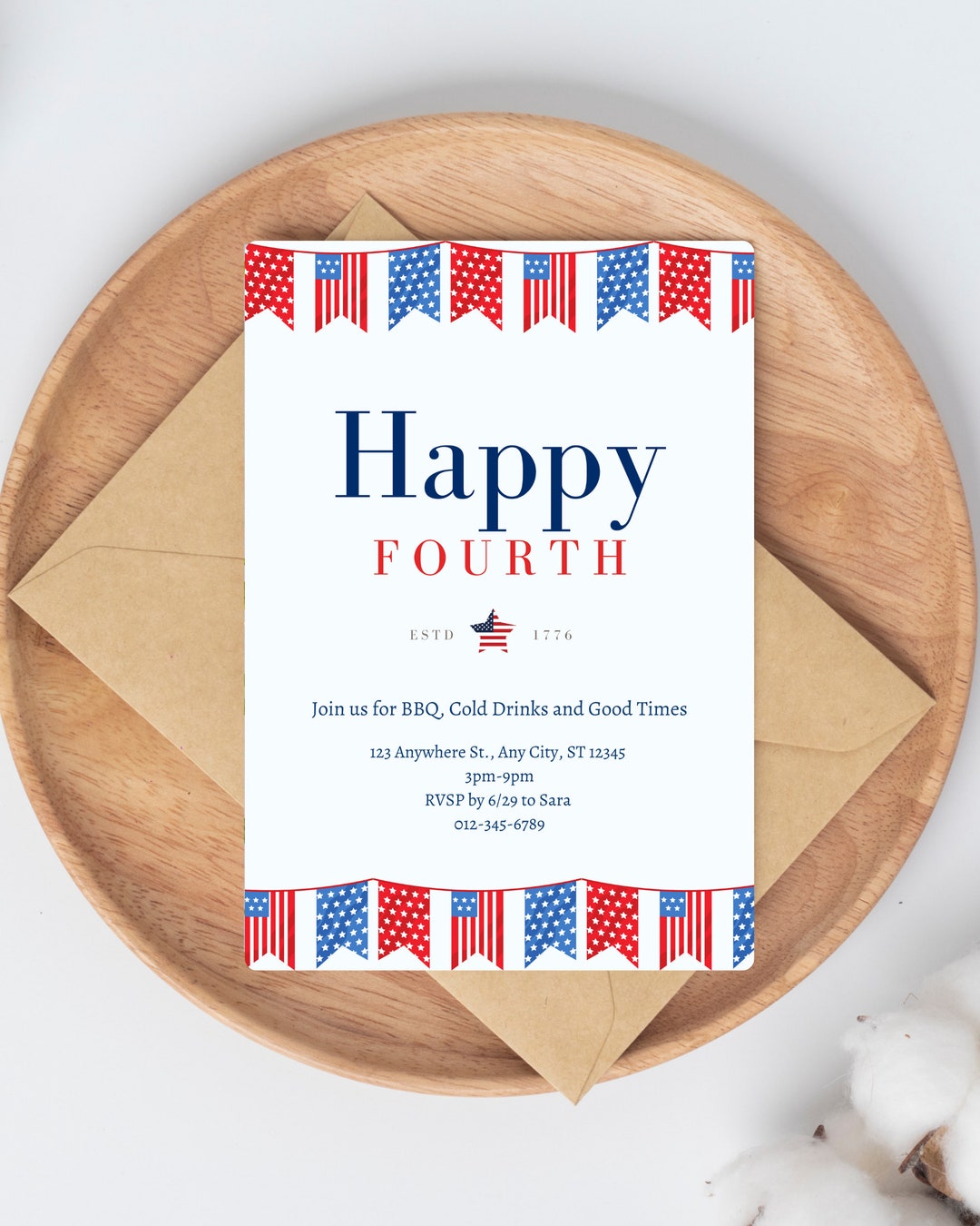 Custom Festive 4th of July Party Invite, Simple July 4th Invitation ...