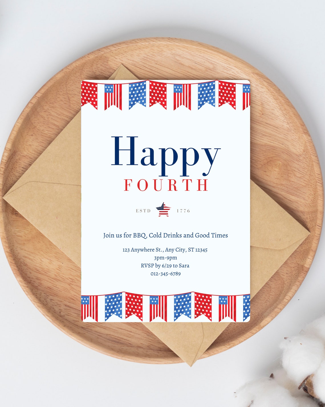 Custom Festive 4th of July Party Invite, Simple July 4th Invitation ...