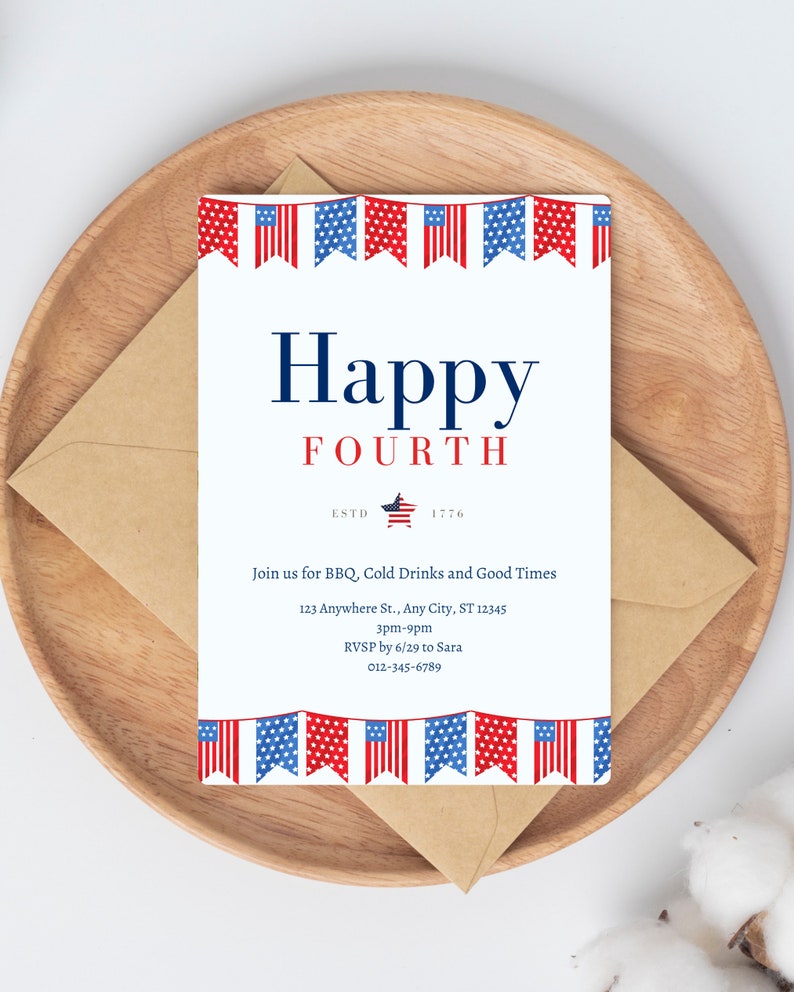 Custom Festive 4th of July Party Invite, Simple July 4th Invitation ...