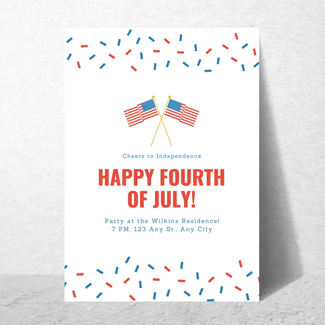 Custom 4th of July Confetti Invite, July 4th Party Invitation Template ...