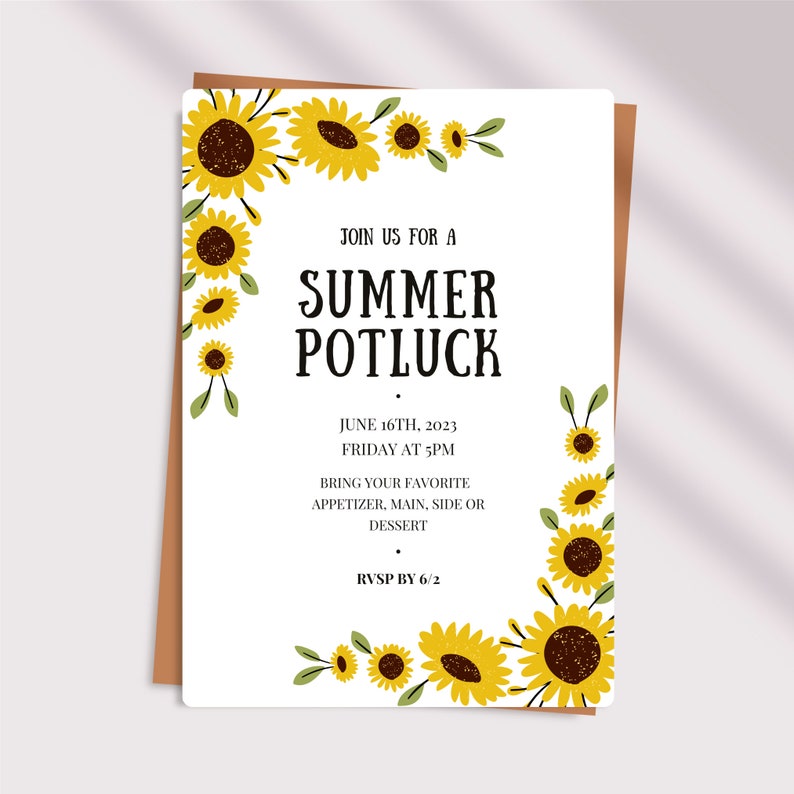Sunflower Summer Potluck Invite Editable Summer Potluck - Etsy