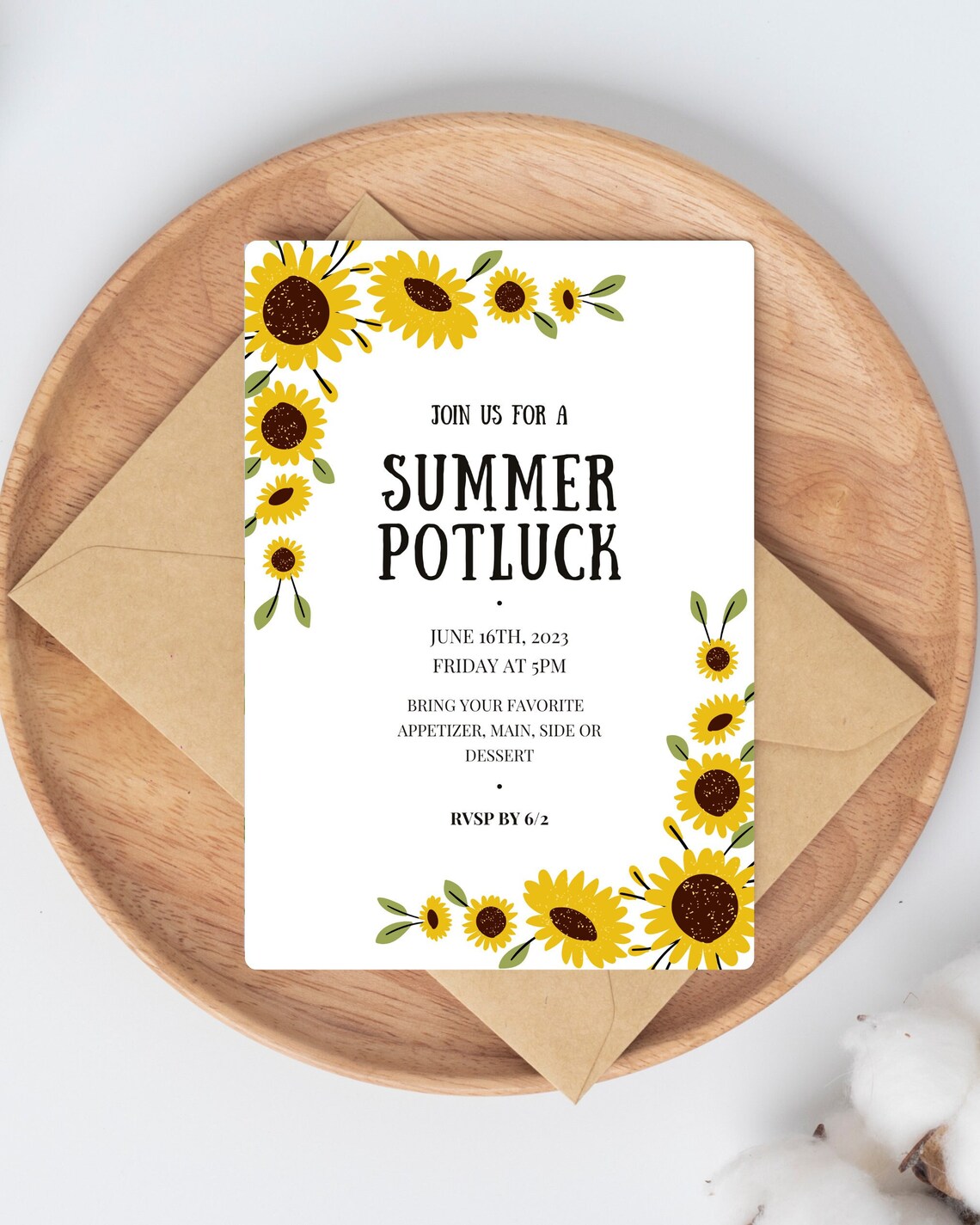 Sunflower Summer Potluck Invite Editable Summer Potluck - Etsy