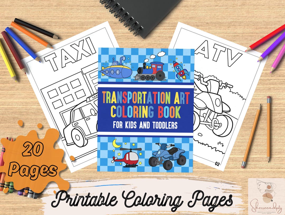 Transportation Art Digital Coloring Book, Things That Go Coloring Pages ...
