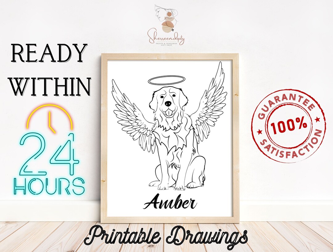 Dog Memorial Art Portrait, Dog Lover Gift Line Art Portrait for Fur ...