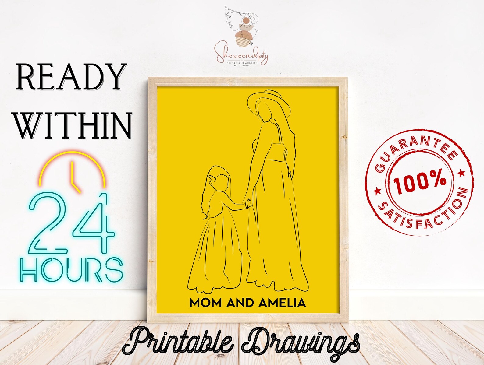 Mom Drawing Printable, Custom Digital Line Art Portrait for Mommy ...