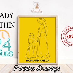 Mom Drawing Printable, Custom Digital Line Art Portrait for Mommy ...