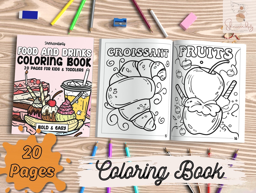 Food & Drink Coloring Book, Food and Drink Printed Coloring Book for ...