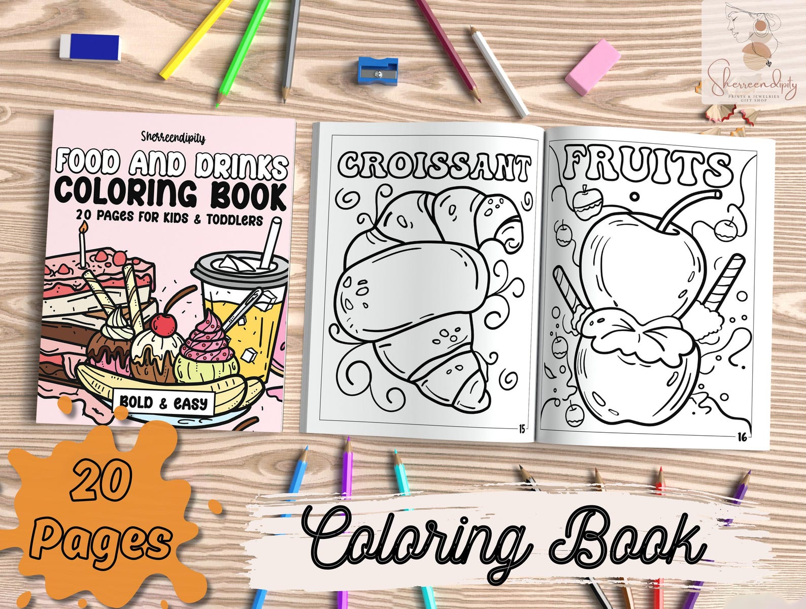 Food & Drink Coloring Book, Food and Drink Printed Coloring Book for ...