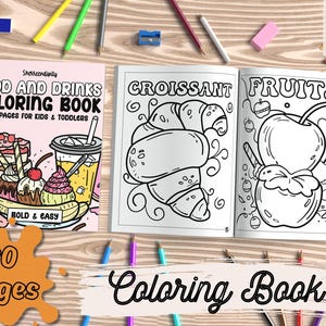 Food & Drink Coloring Book, Food and Drink Printed Coloring Book for ...