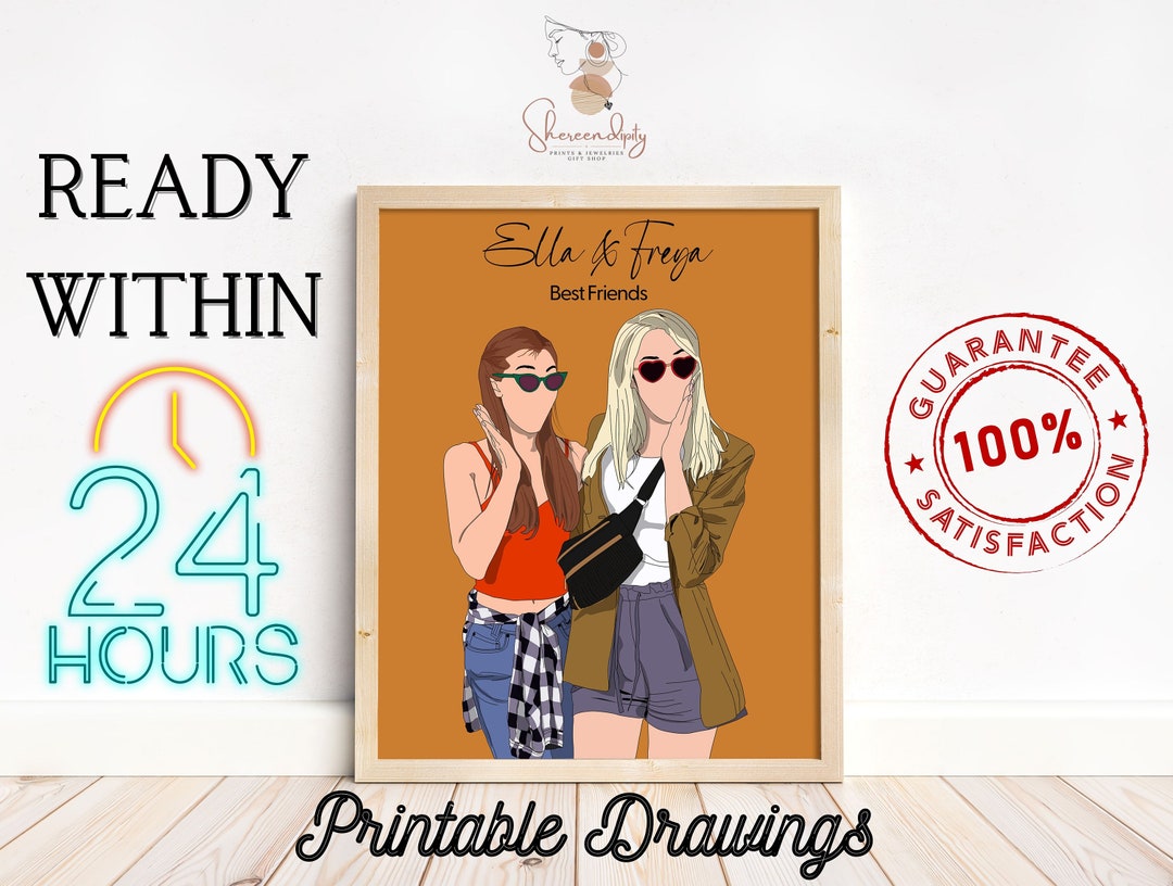 Personalized Best Friend Faceless Art, Best Friends Gift Portrait for ...