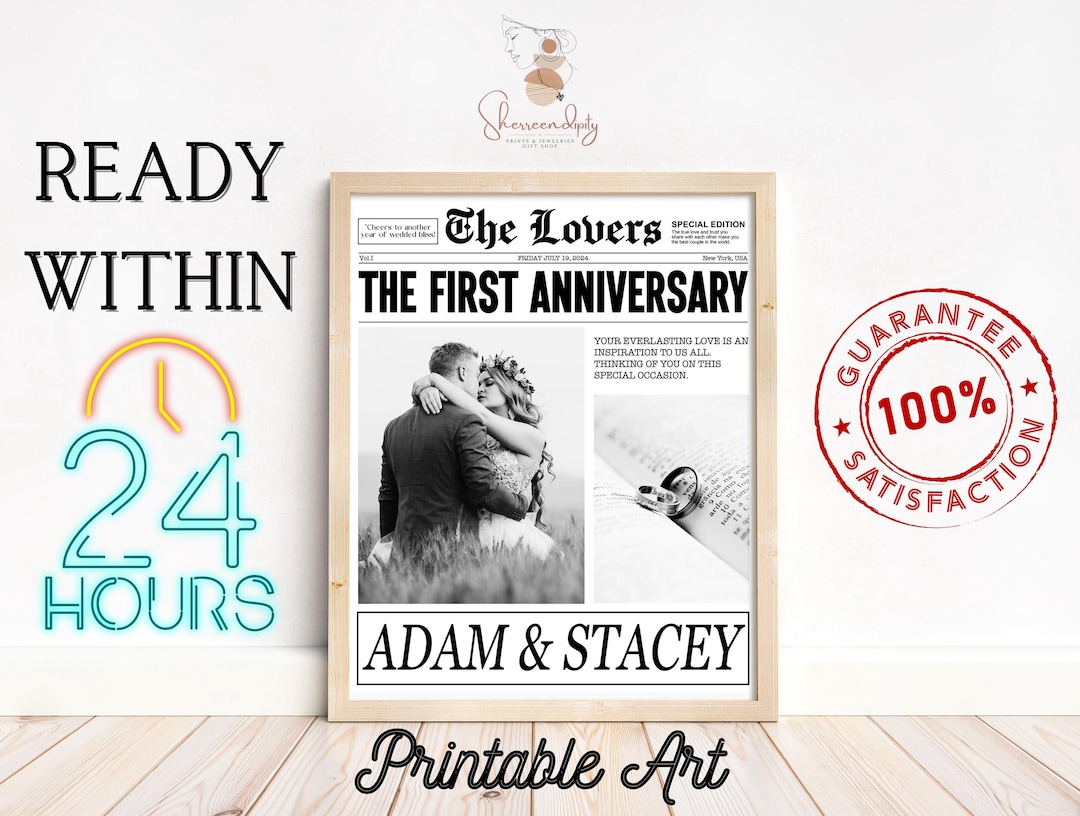 Anniversary Newspaper Printable, Custom Anniversary Gift Digital Print ...
