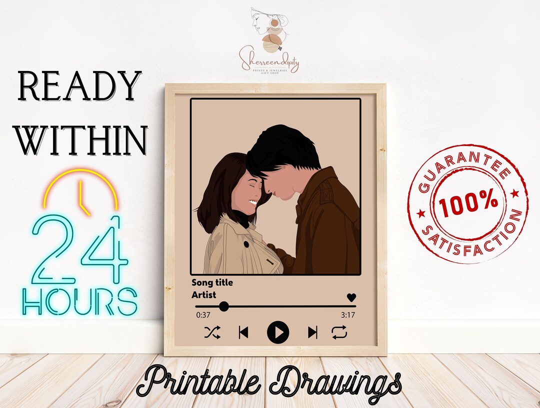 Custom Song Portrait Faceless Art, Valentine Romantic Couples Portrait ...