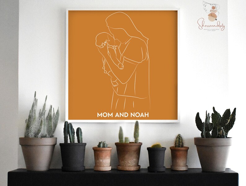 Mom Drawing Printable, Custom Digital Line Art Portrait for Mommy ...