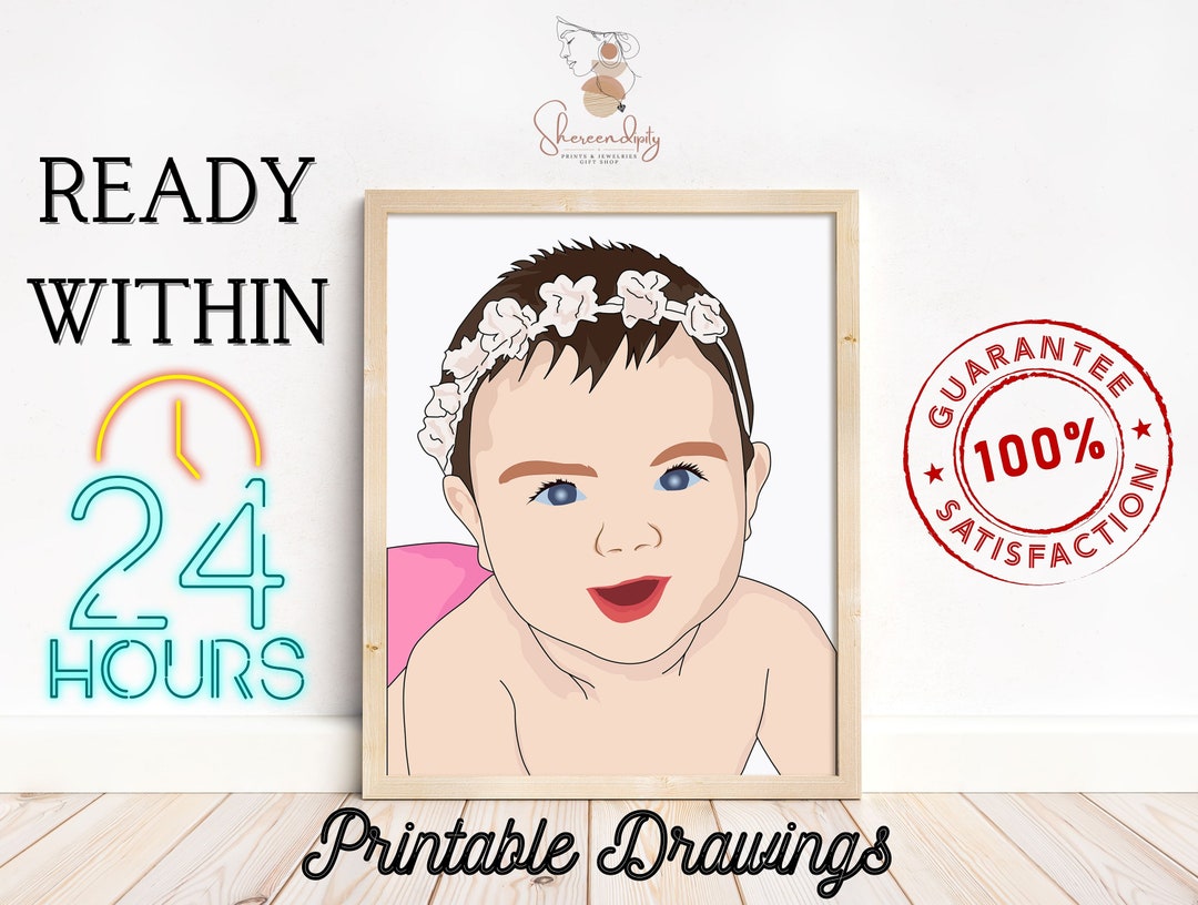 Baby Portrait Printable Art, Custom Baby Portrait for Mom/dad Birthday ...