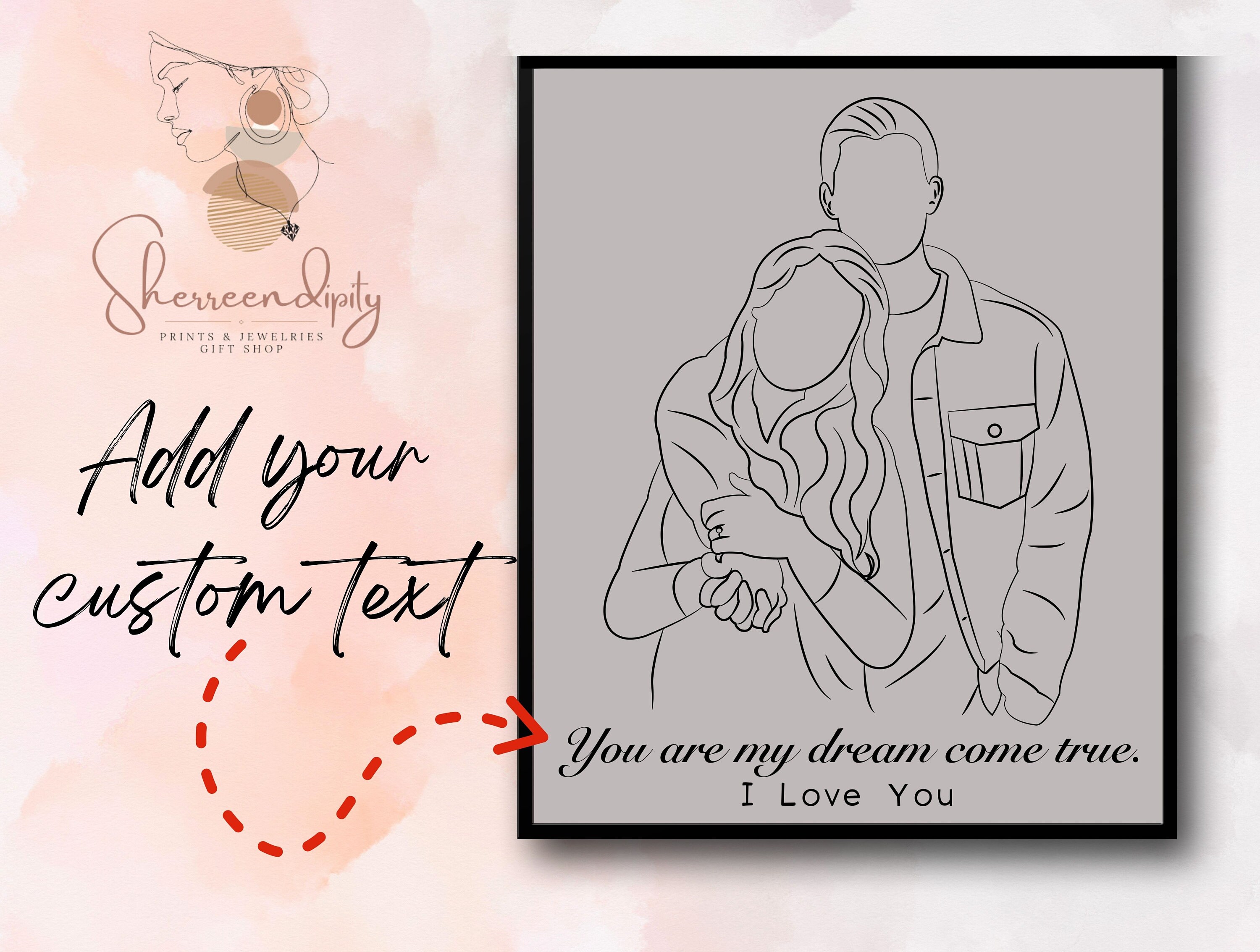 Couple Line Art Portrait, Custom Line Art Drawing Portrait Printable ...