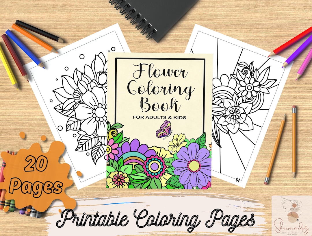 Simple Flower Digital Coloring Book, Flower Drawing Coloring Pages for ...