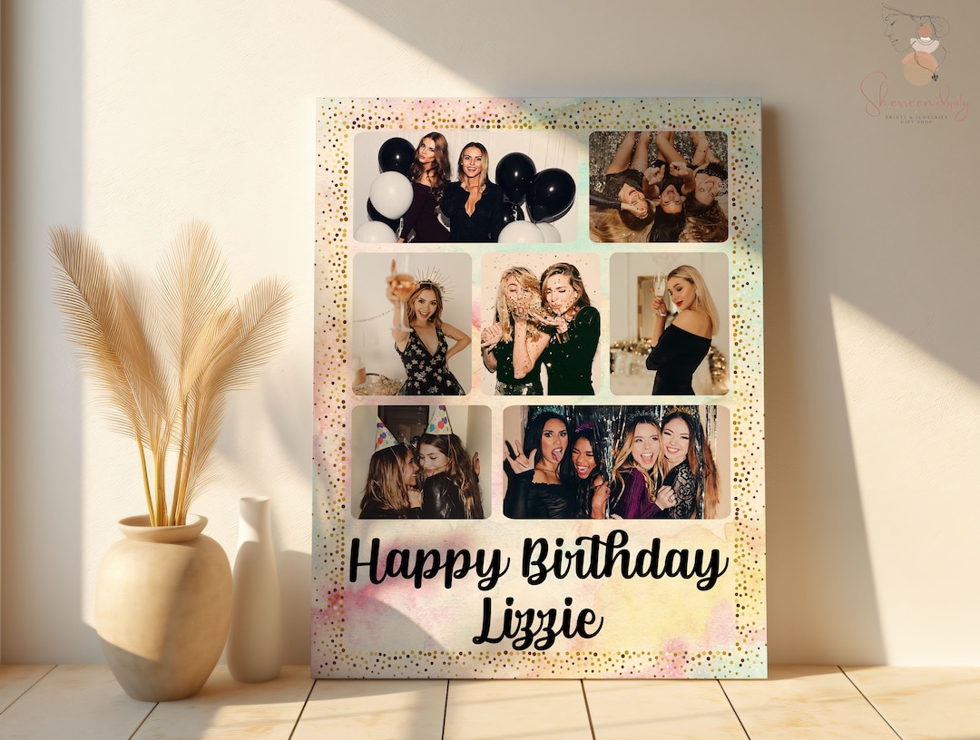 Birthday Photo Collage Canvas, Custom Photo Collage Gift Poster for ...