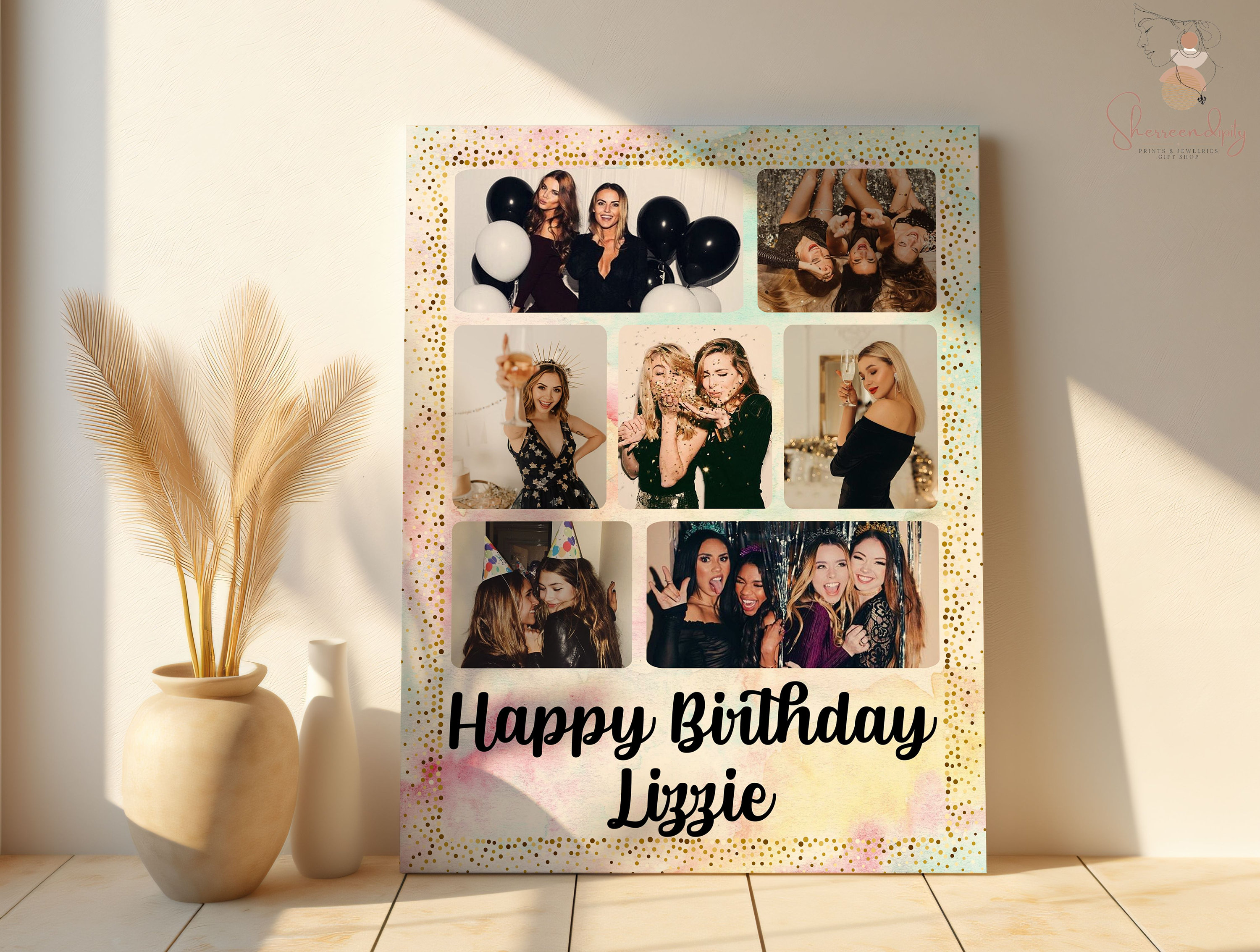 Birthday Photo Collage Canvas, Custom Photo Collage Gift Poster for ...