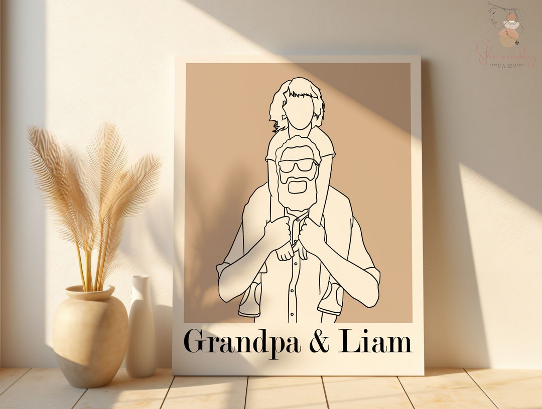 Custom Grandpa Gift Canvas, Grandfather Line Art Poster for Him ...
