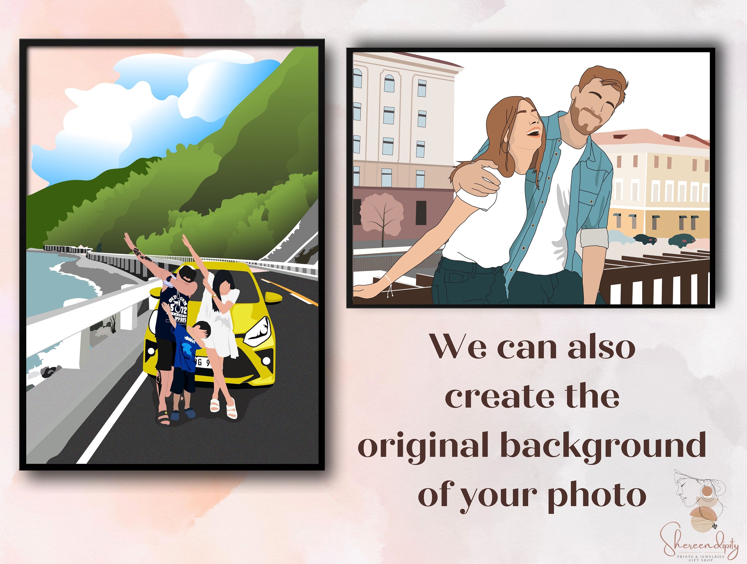 Faceless Family Portrait, Family Faceless Portrait for Partners Wedding ...
