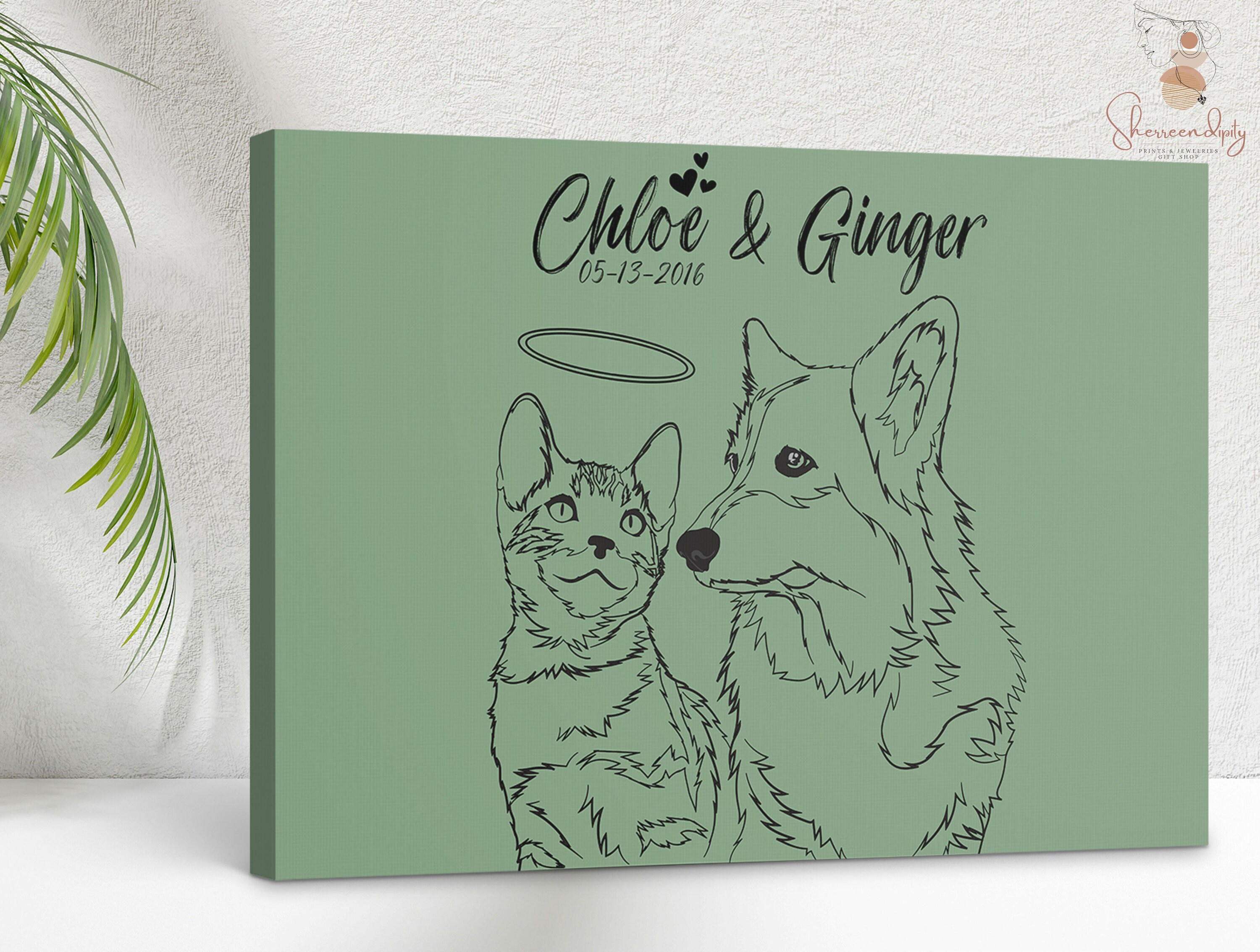 Pet Memorial Portrait Canvas, Dog Line Art Poster for Fur Parents Pet ...