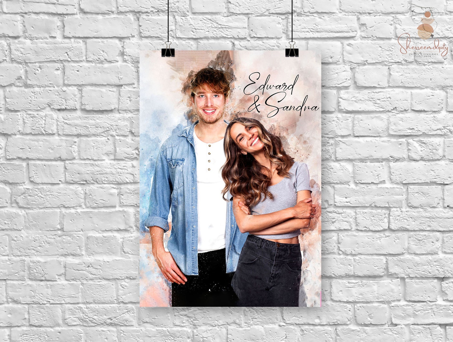 Family Merge Art Canvas, Custom Merge Photos Watercolor Poster for ...