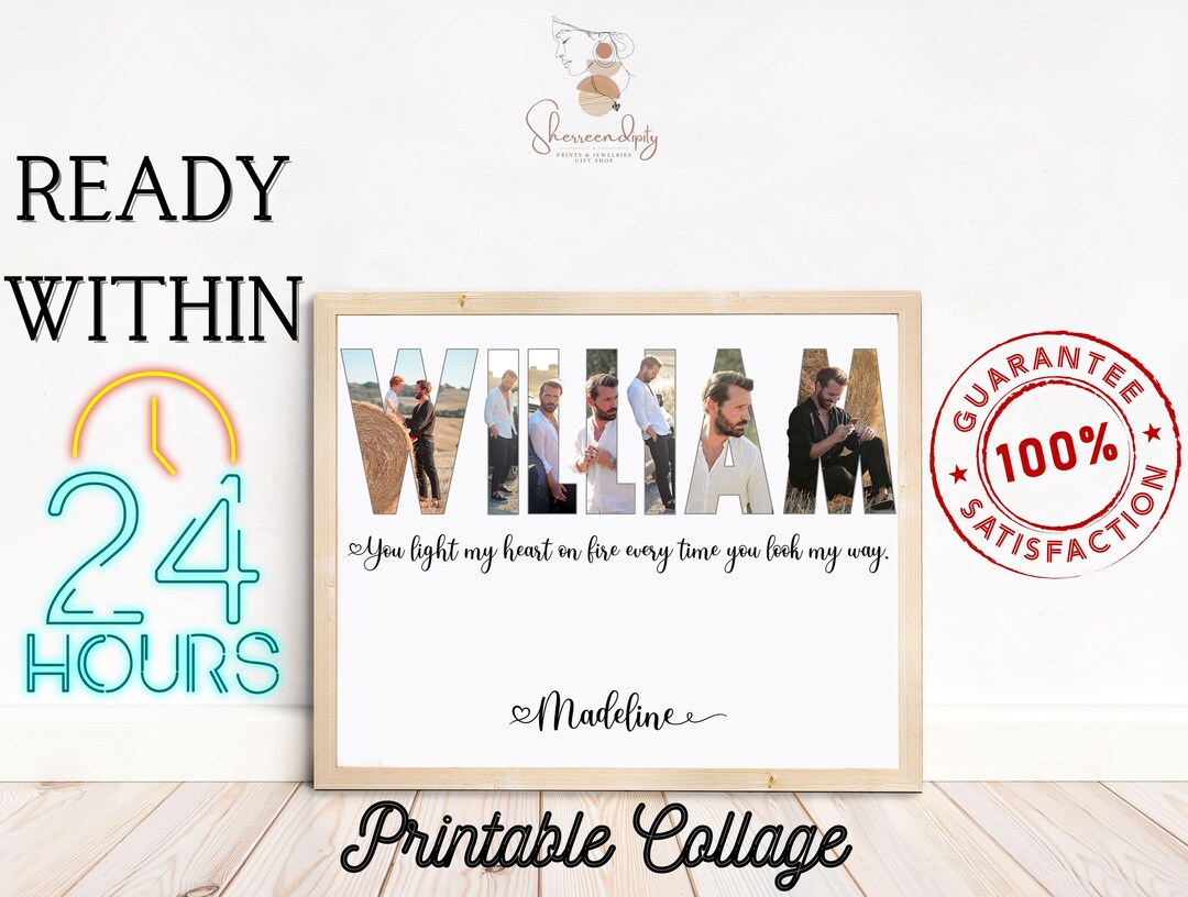 Name Photo Collage Printable, Text Photo Collage Digital Print for ...