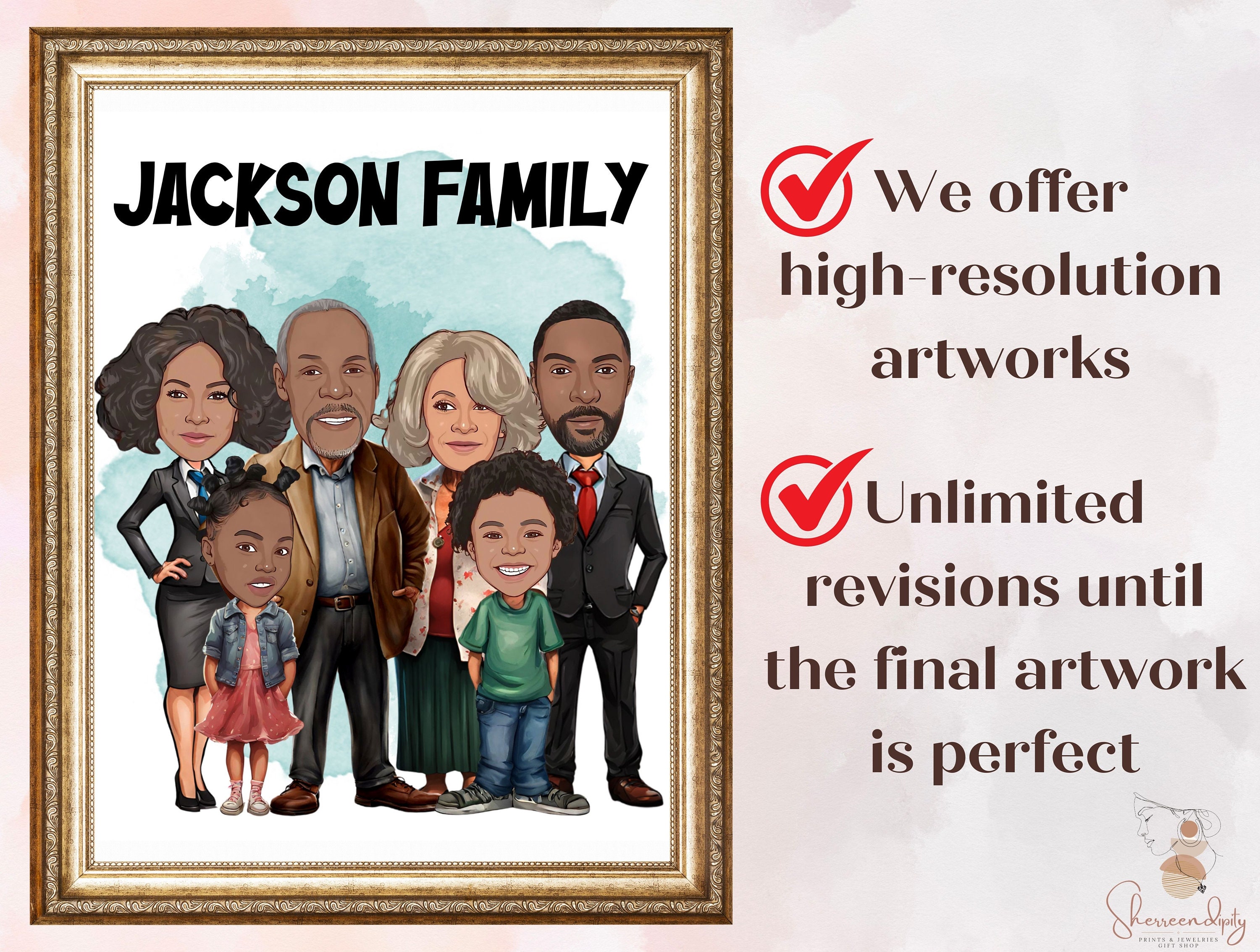 Superhero Family Portrait Art, Family Cartoon Caricature Printable for ...