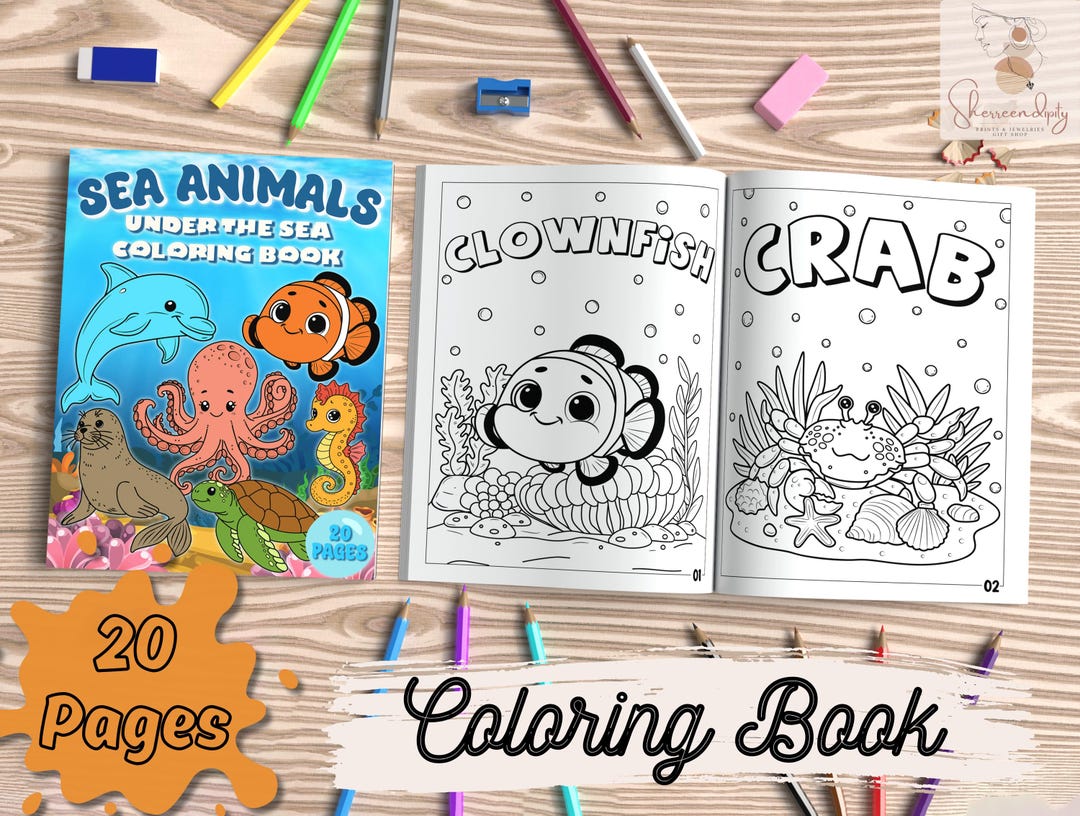 Sea Animals Coloring Book, Sea Creatures Printed Coloring Book for Kids ...