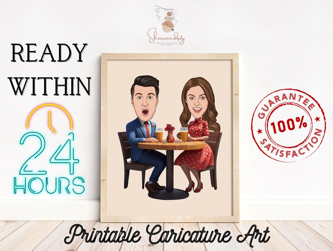 Couple Cartoon Portrait Art, Couple Cartoon Caricature Printable for ...
