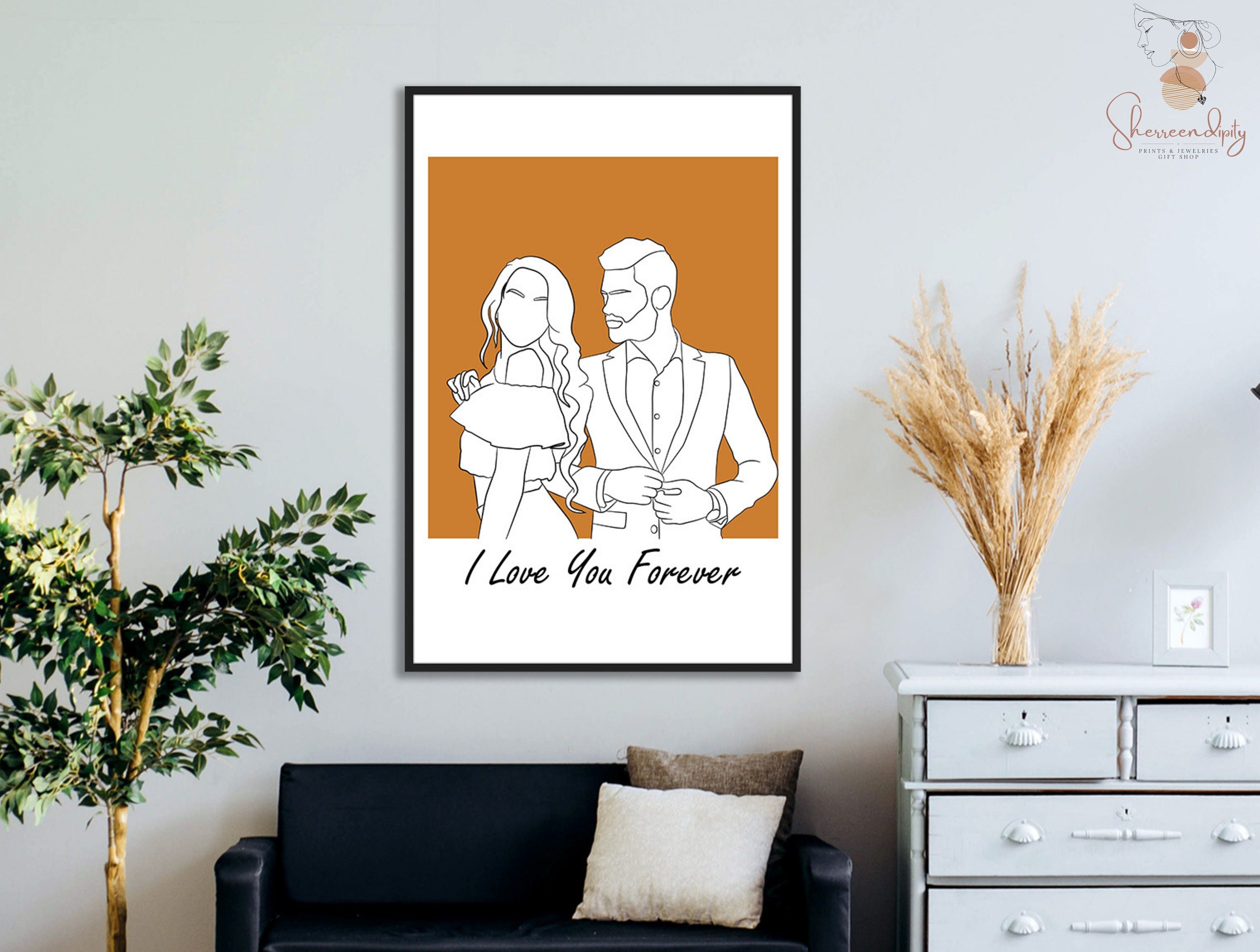 Couple Line Art Portrait, Custom Line Art Drawing Portrait Printable ...