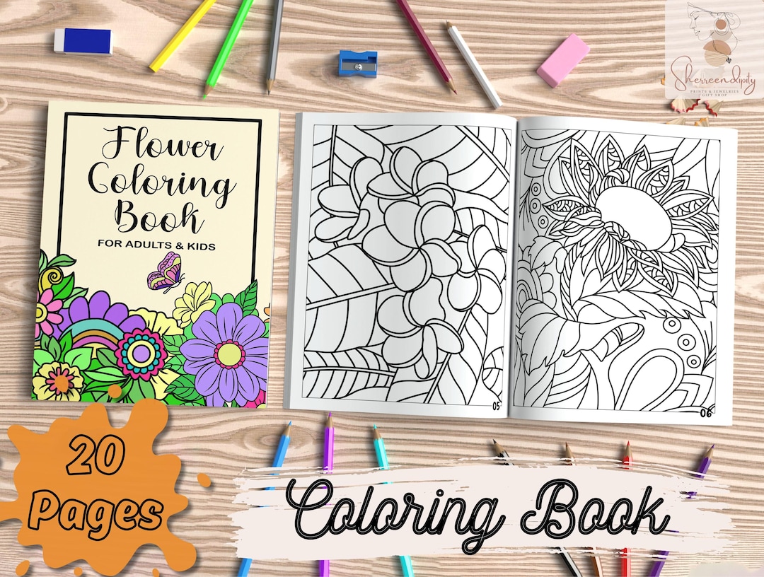 Simple Flower Coloring Book, Flower Drawing Printed Coloring Book for ...
