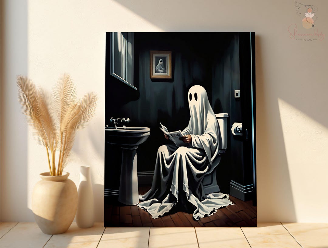 Ghost on Toilet Canvas, Funny Ghost Poster for Friends Halloween Gift ...
