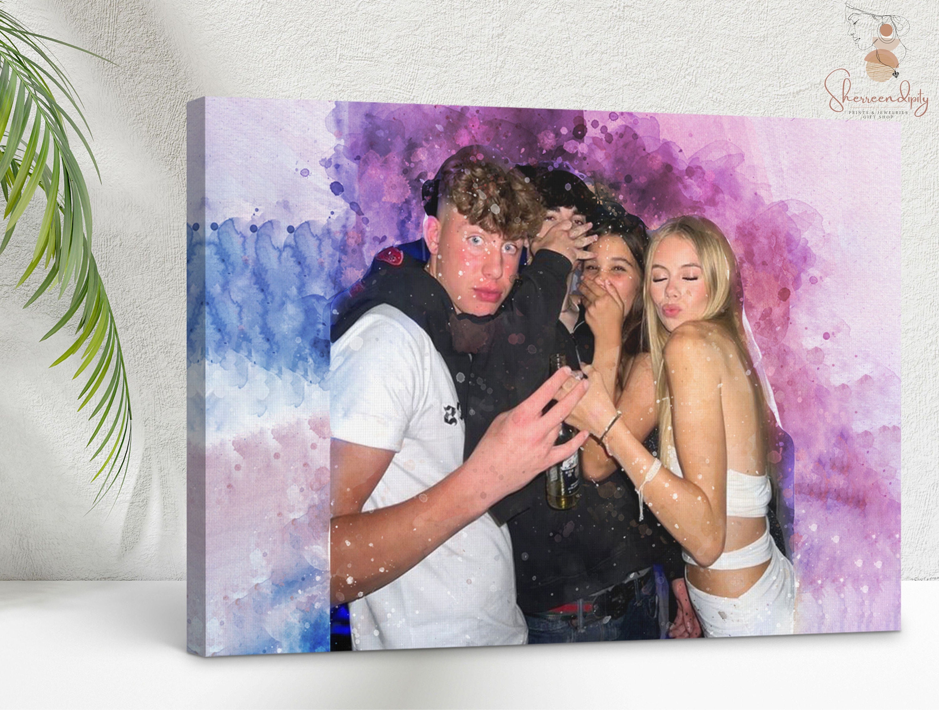 Group Friend Canvas, Friends Watercolor Portrait Poster for Besties ...