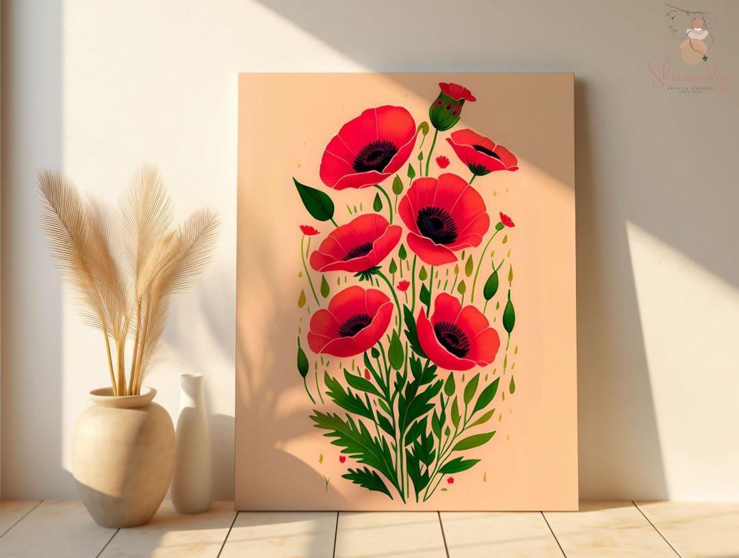 Poppy Art Print Canvas, Floral Wall Art Poster for Women Gift, Poppy ...