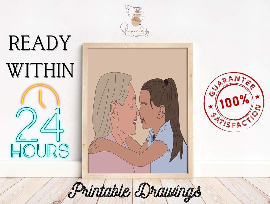 Grandma Portrait, Custom Grandmother Portrait for Grandparents Day ...