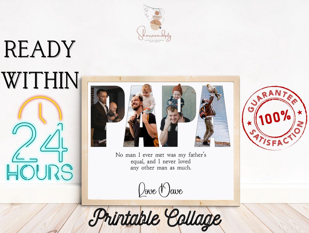 Papa Photo Collage Printable, Text Photo Collage Digital Print for Dad ...