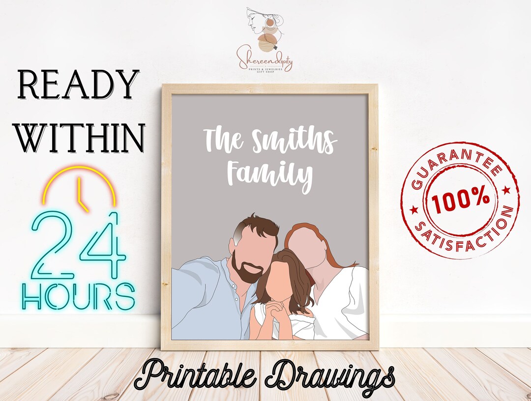 Family Portrait Illustration Art, Faceless Portrait Printable for Mom ...