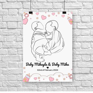 Newborn Line Drawing Canvas, Custom Baby Line Art Poster for ...